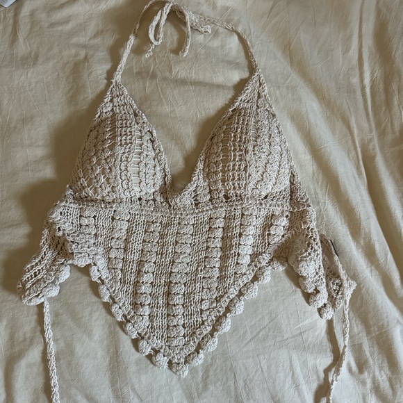 SHEIN | Tops | Shein Crochet Halter Top In Cream | Poshmark